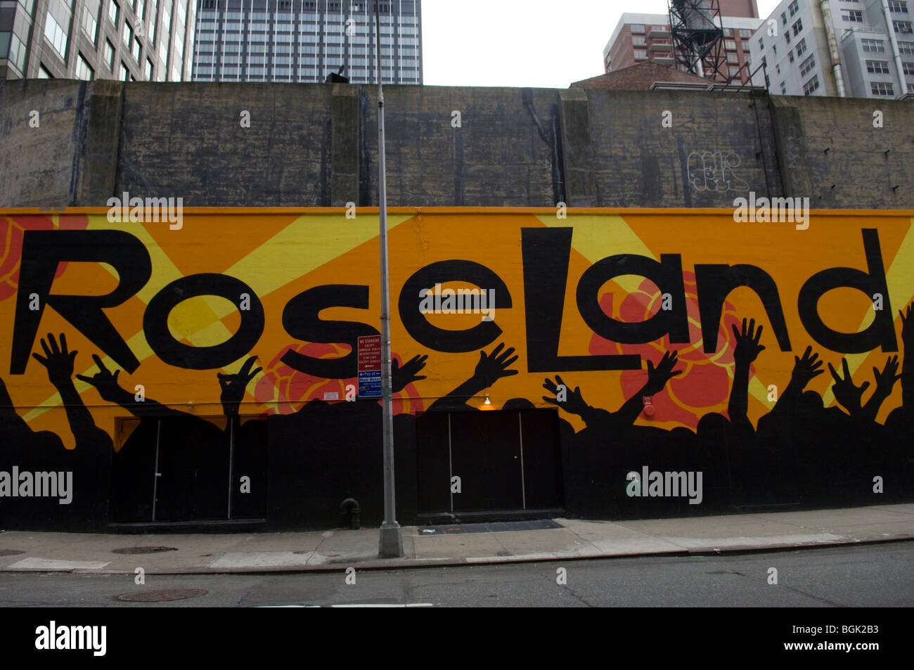 A mural on the back wall of the Roseland Ballroom in Times Square on ...