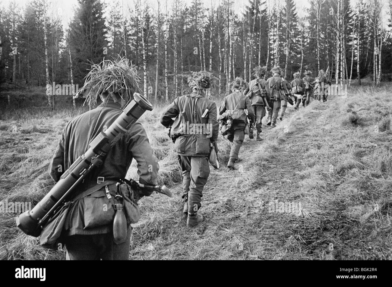 Swedish conscript soldiers during maneuvers 1988. K3 Ranger Battalion ...