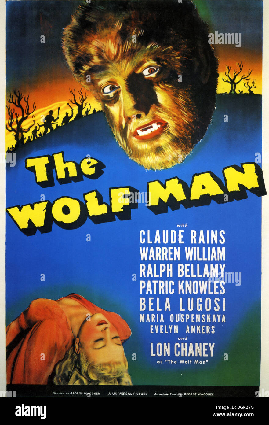 THE WOLF MAN Poster for 1941 Universal film with Lon Chaney Stock Photo ...