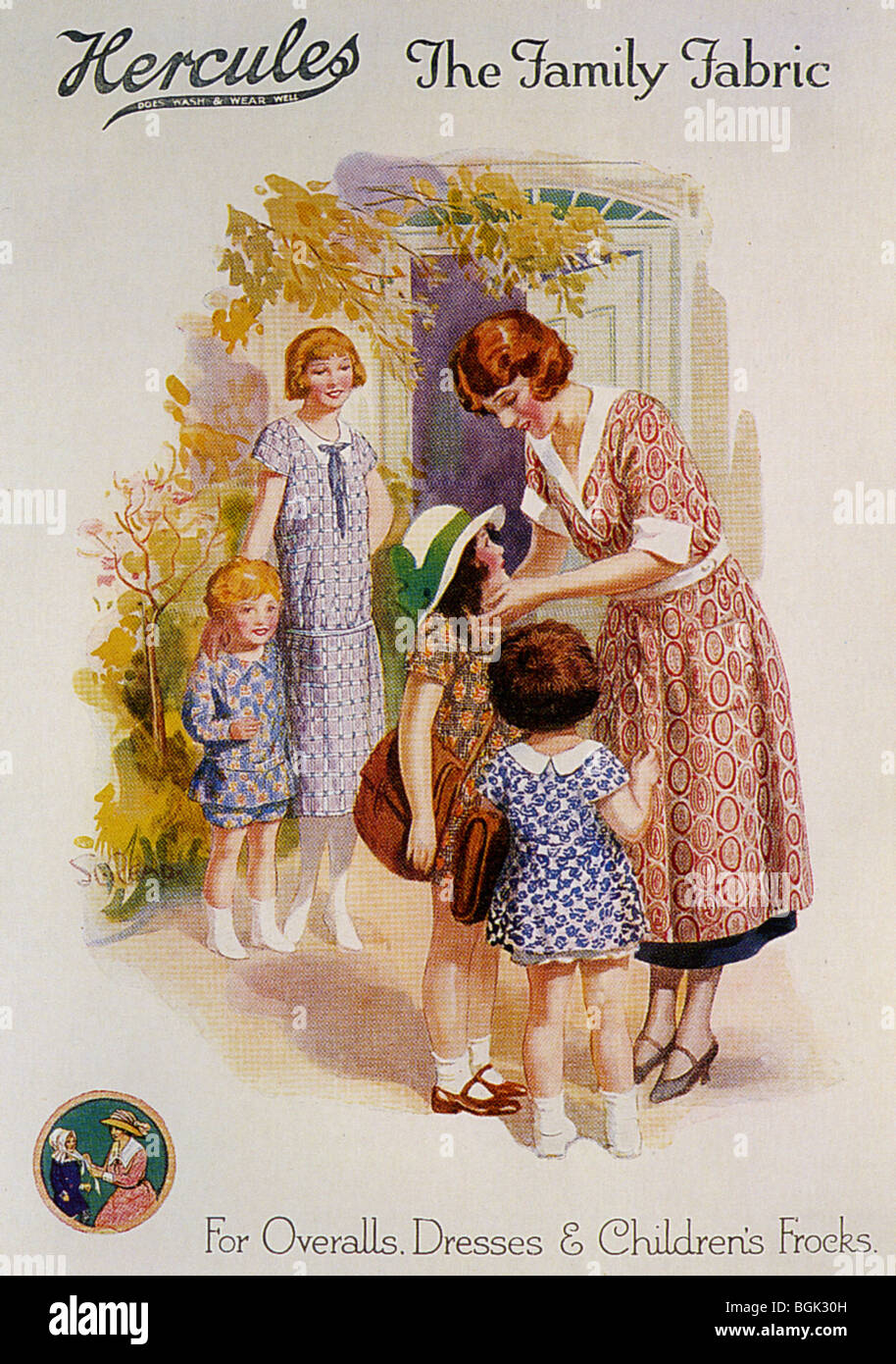 1920s FAMILY FASHIONS in a textile advert Stock Photo - Alamy