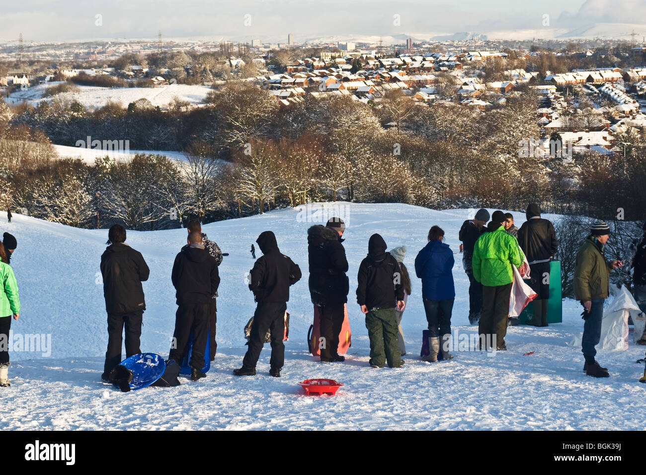 Snow and sledging, Heaton Park, Manchester, UK Stock Photo - Alamy