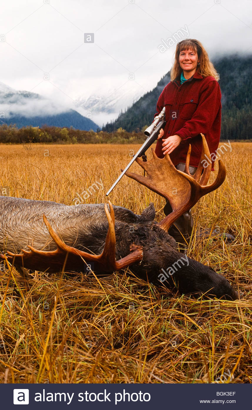 Alaska Female Moose Hunter Bull Stock Photos & Alaska Female Moose ...