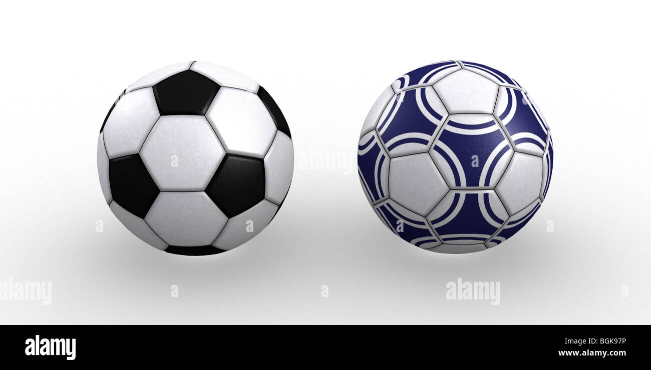 Two soccer balls conceptual 3D rendering isolated white background ...