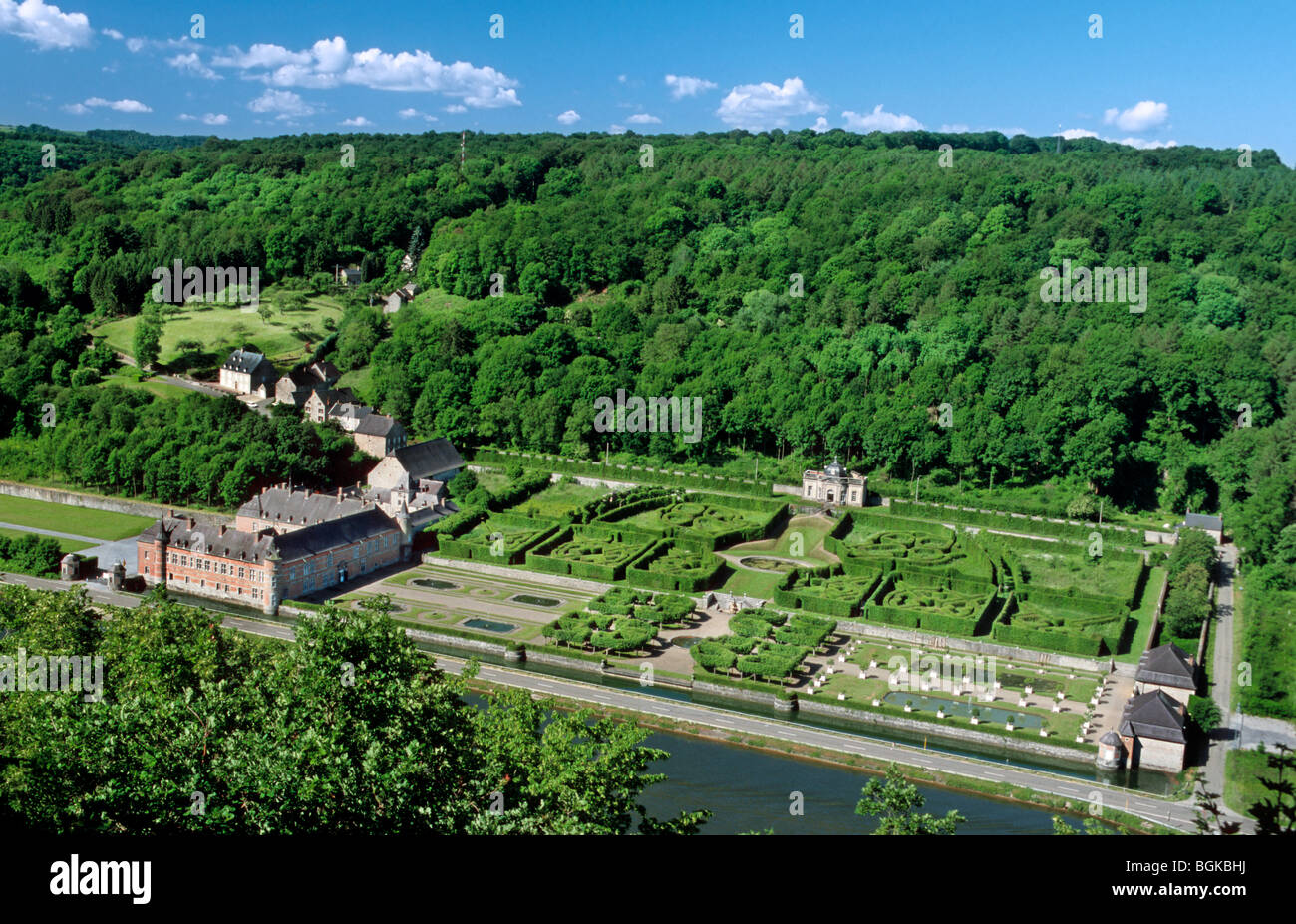 Castle and gardens of Freyr along the river Meuse, Belgium Stock Photo ...