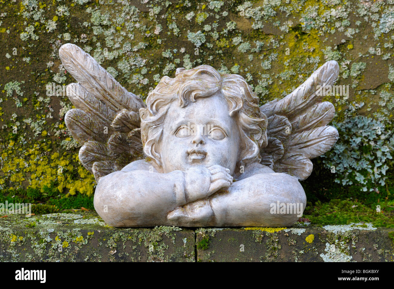 Angel figure on mossy stones Stock Photo - Alamy