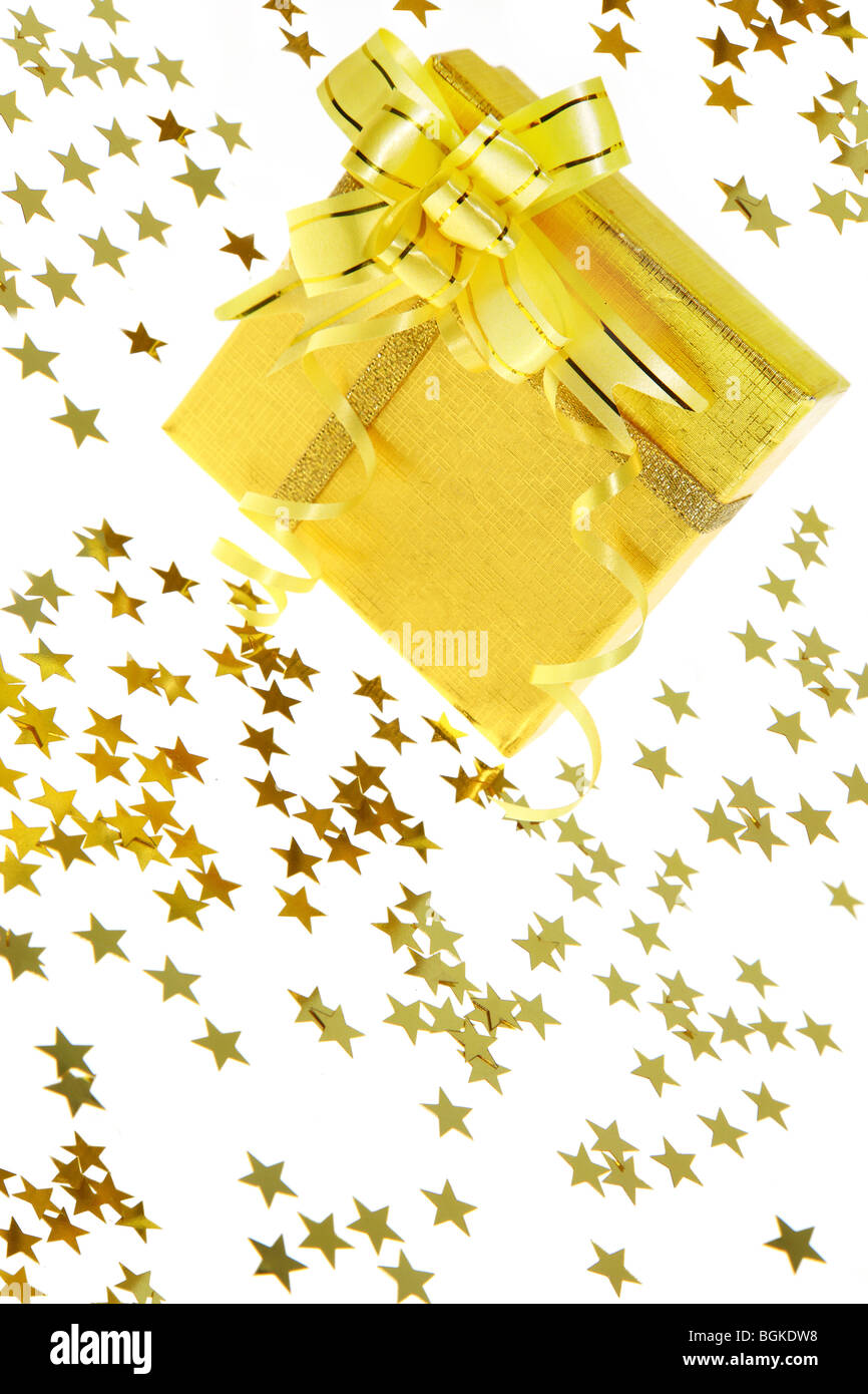 Gift box with stars isolated on white Stock Photo - Alamy