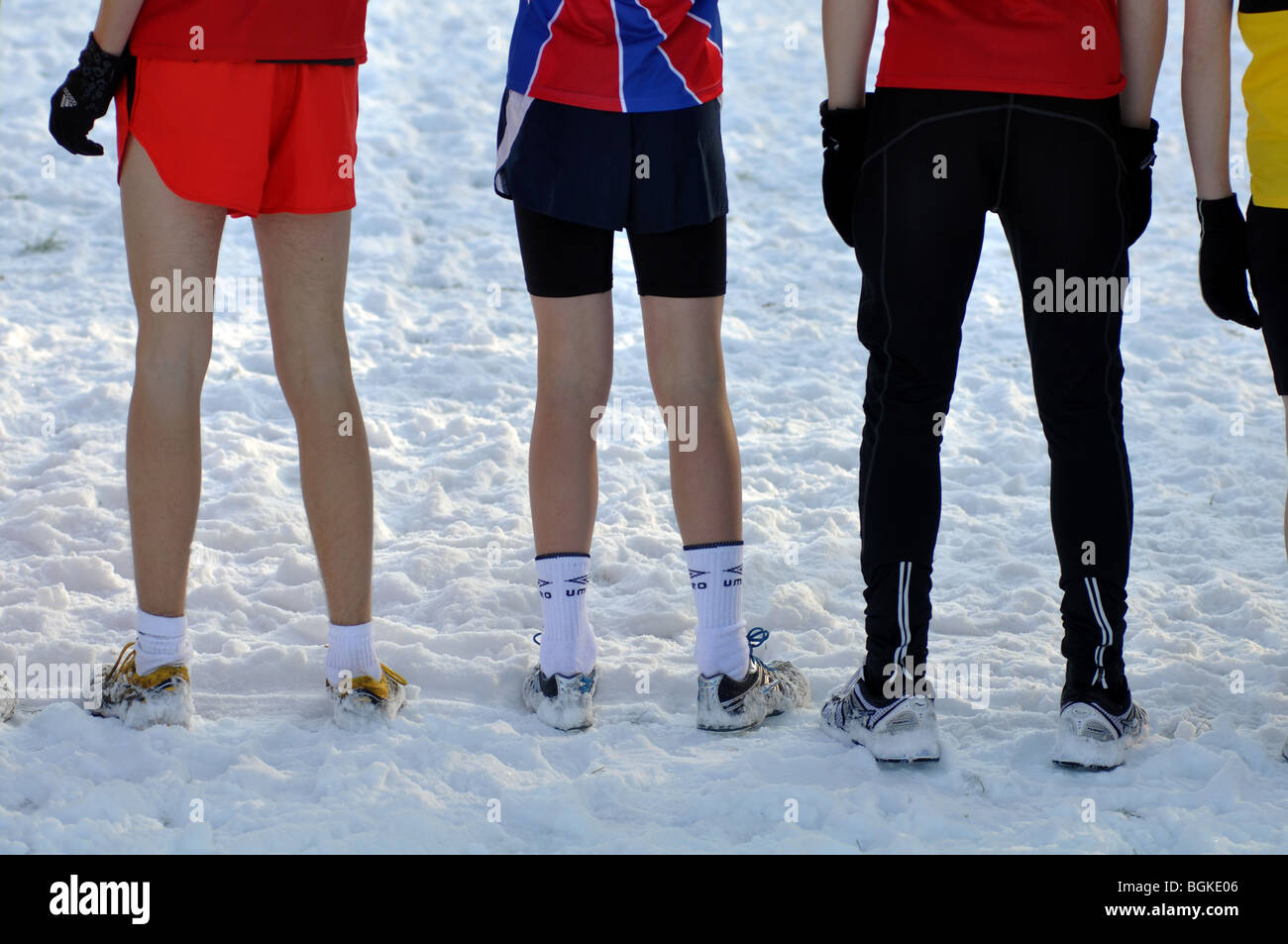 Teenage boys on start line of cross-country running race standing in ...