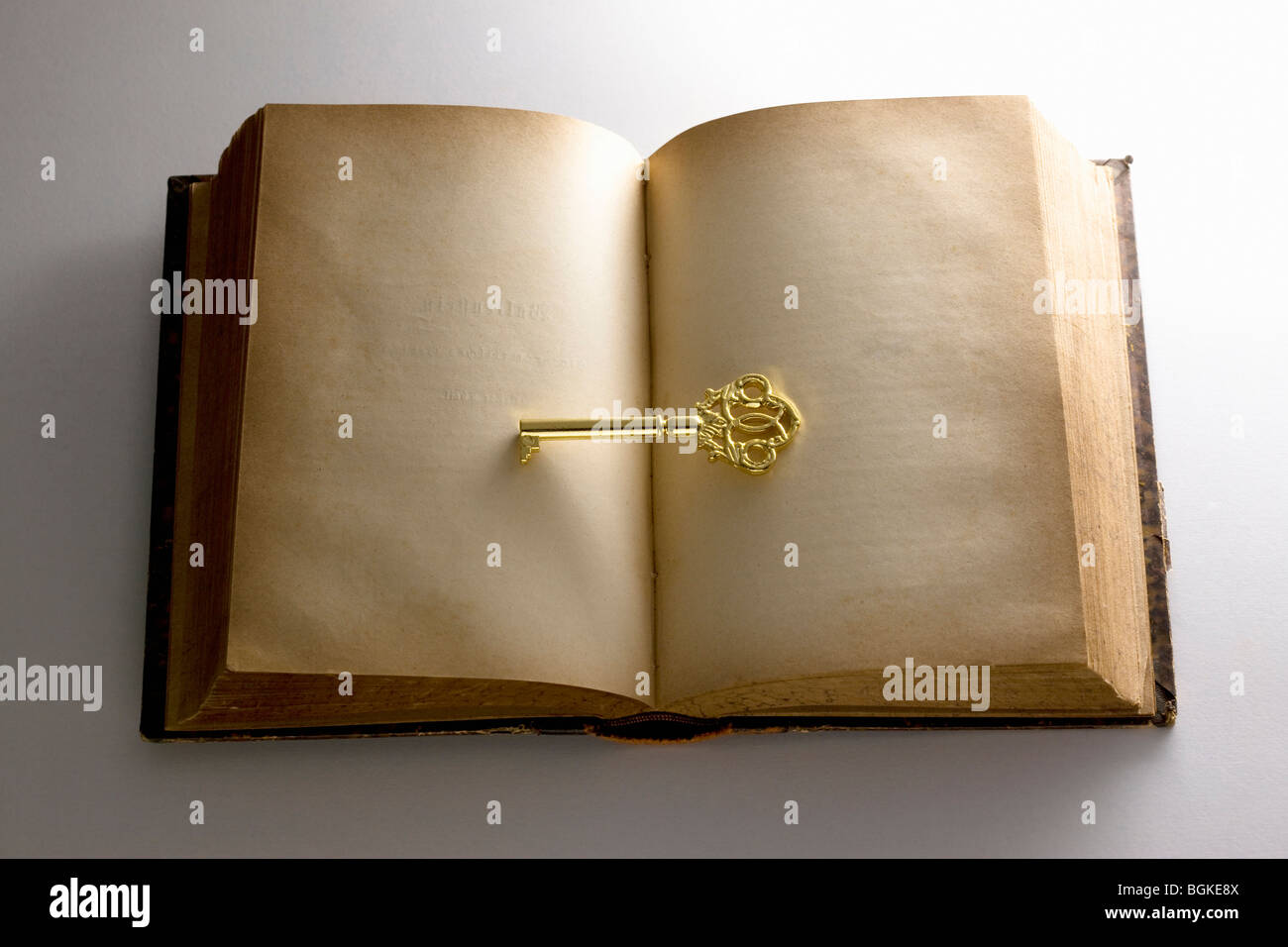 Gold key on antique book Stock Photo - Alamy