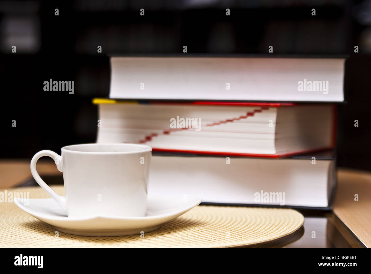 cup of coffee and stack of books Stock Photo - Alamy