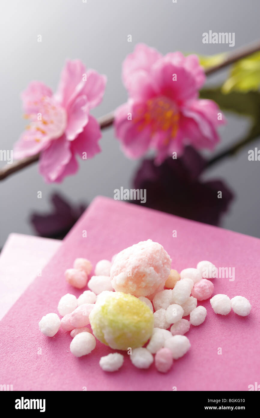 Japanese sweets with pink flower Stock Photo - Alamy