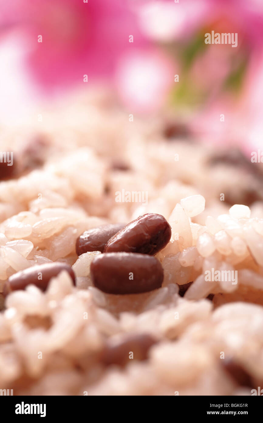 Boiled rice with red adzuki beans Stock Photo - Alamy