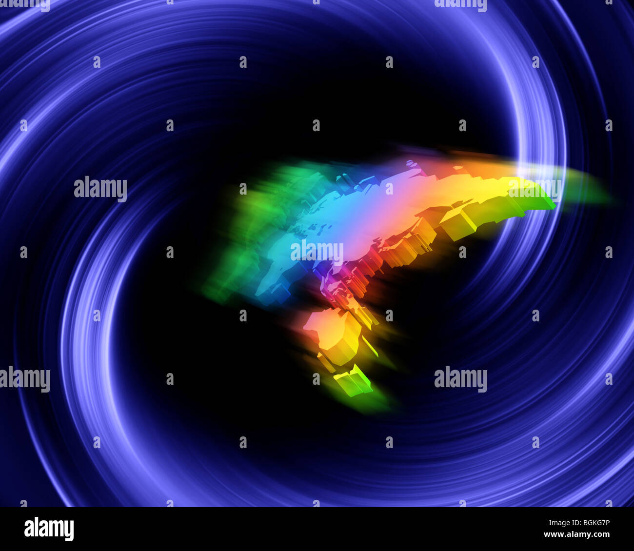World map being pulled into vortex computer graphic blurred motion ...