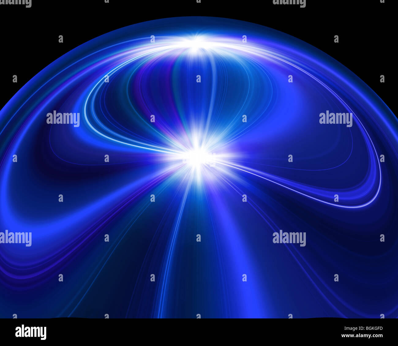 Blue light beams computer graphic black background Stock Photo - Alamy