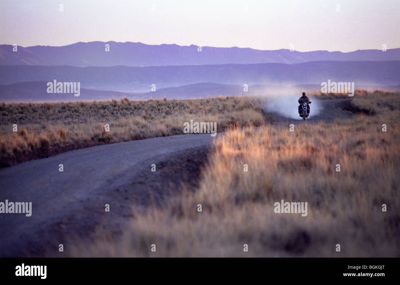 Motorcycle on the high plateaus of Altiplano, Chuniavi village Stock ...