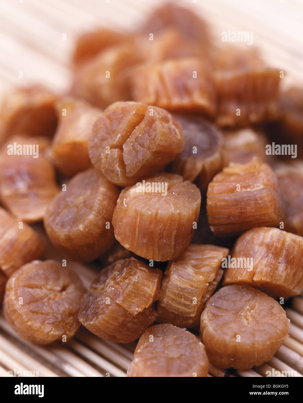 Stack of dried scallops close up Stock Photo - Alamy