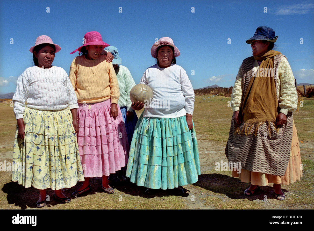 Bolivian indigenous women playing football in Altiplano, at 4100 Stock ...