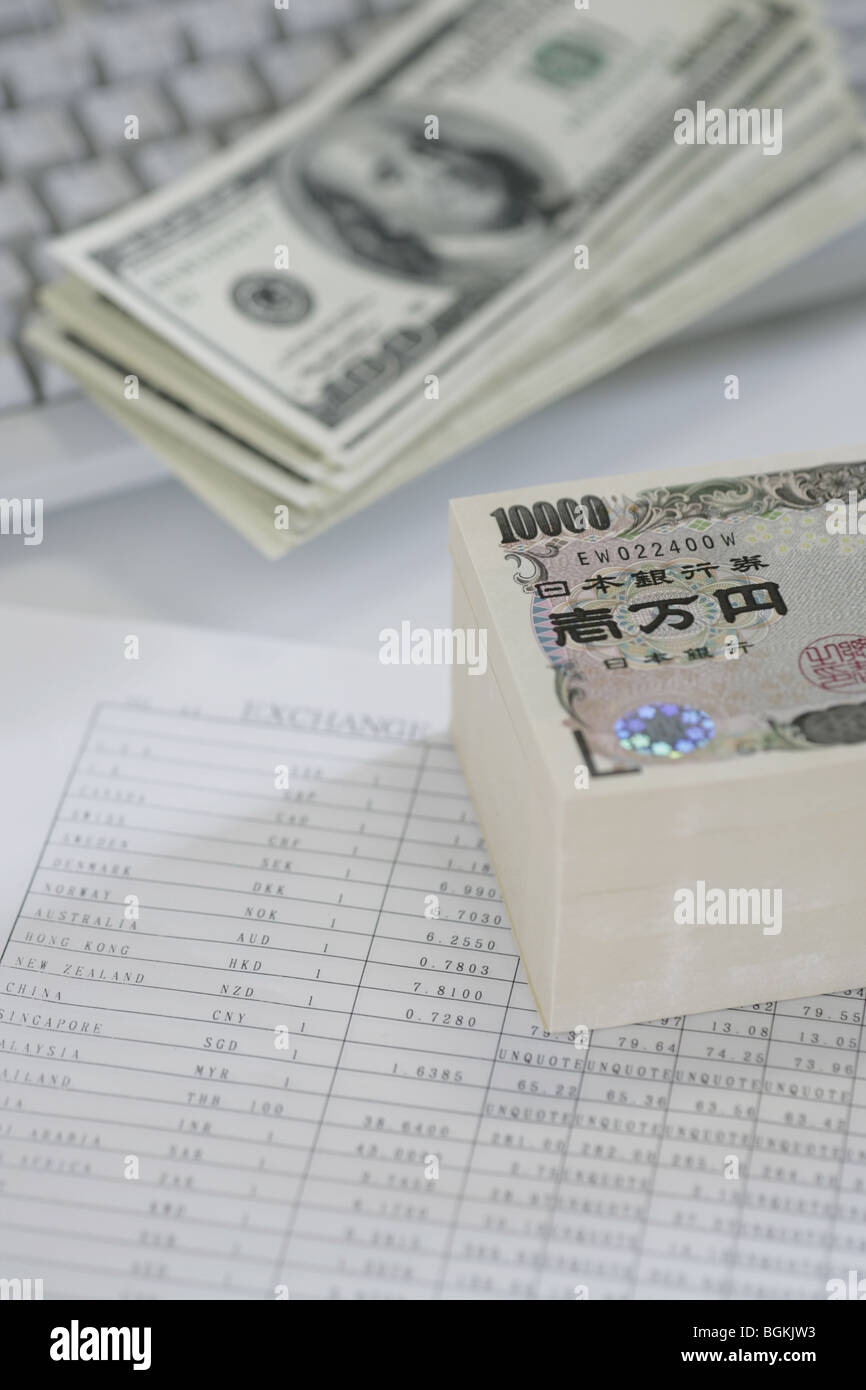 Bundle of Japanese yen and US dollar bills Stock Photo - Alamy