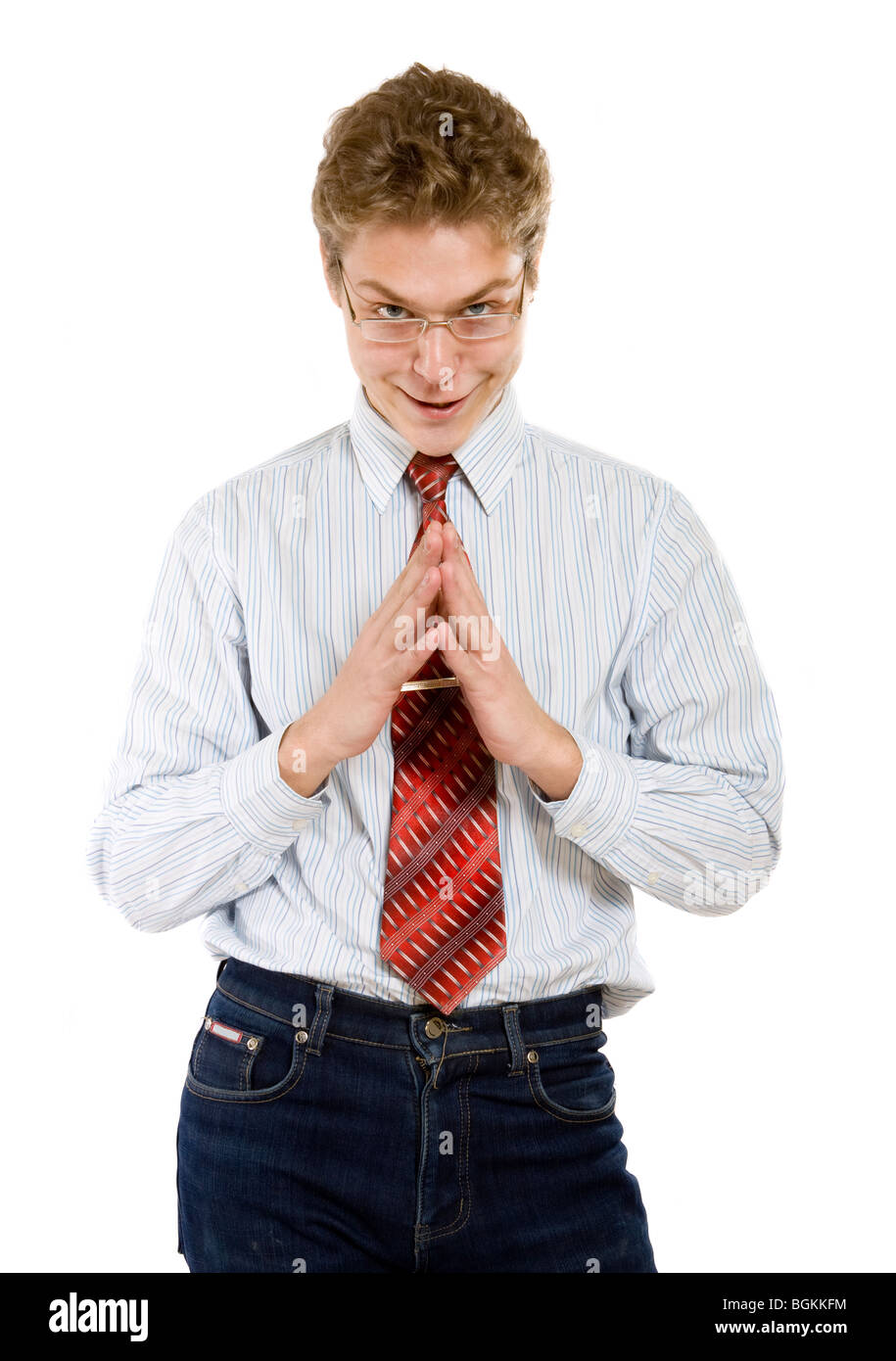 portrait of strange young man on white background Stock Photo - Alamy
