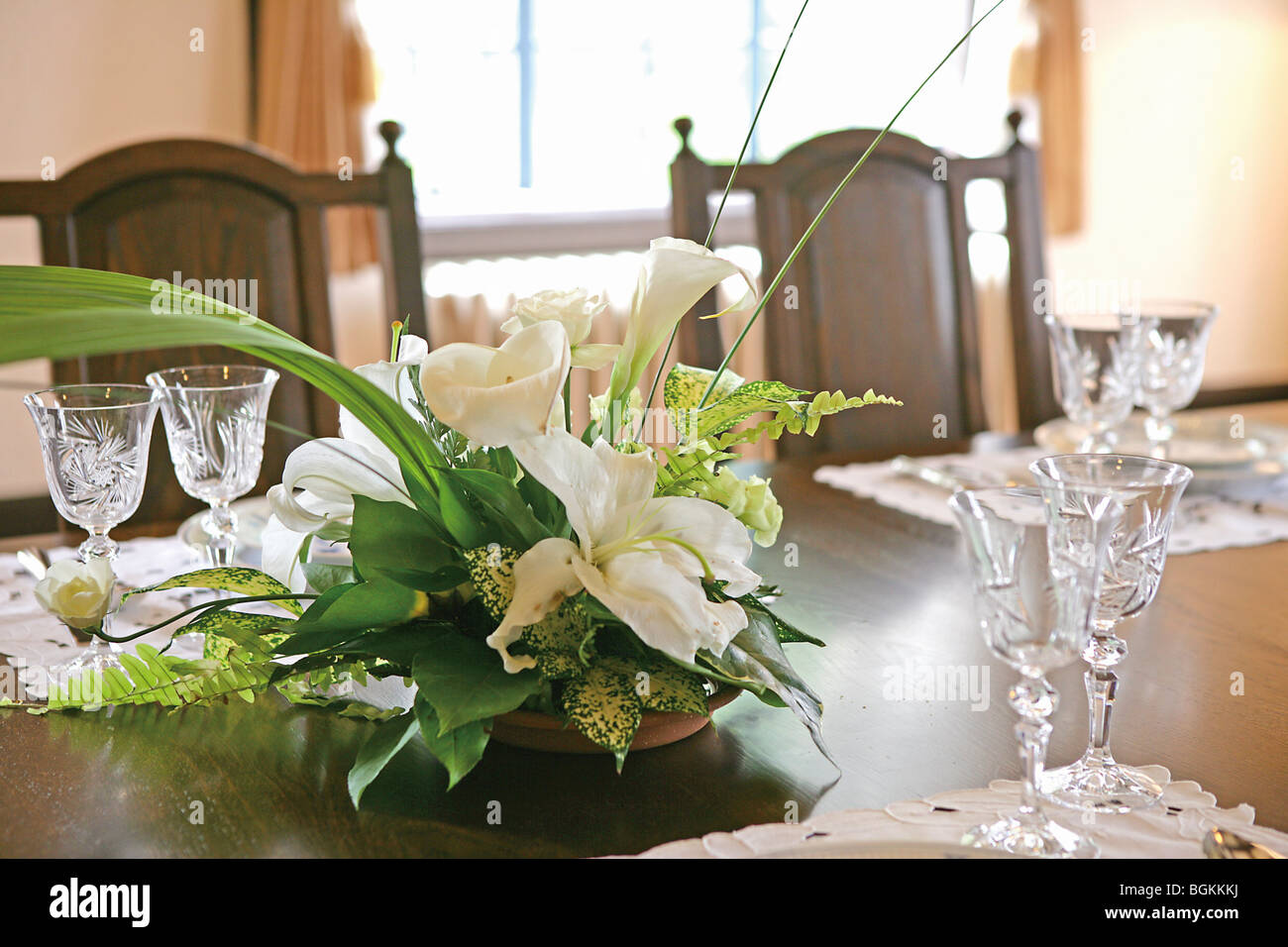 Table decorated with flowers Stock Photo - Alamy