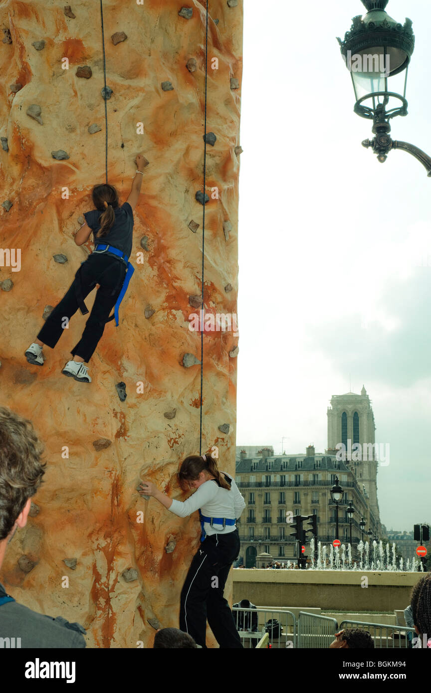 Paris, FRANCE - Two French Female Children Learning Wall Climbing ...