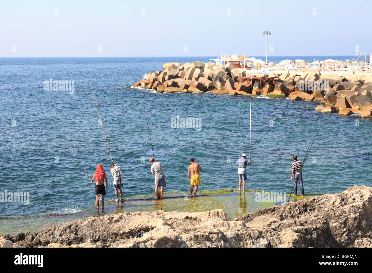 Fishing along the Corniche, Beirut, Lebanon, Middle East Stock Photo ...