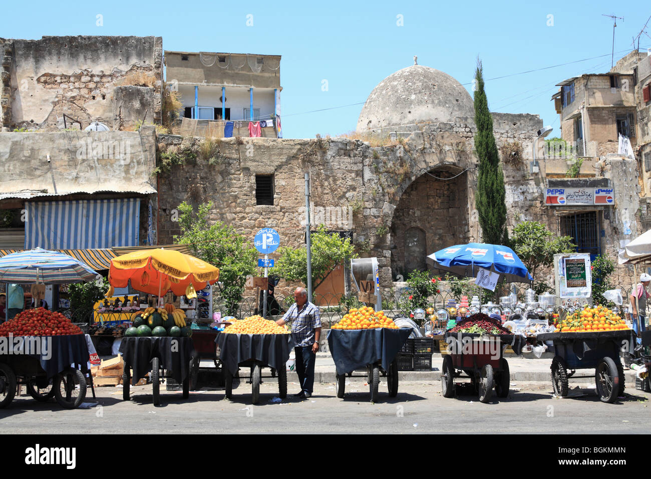 Fruit and vegetable vendors, Old City, Tripoli, Lebanon, Middle East ...