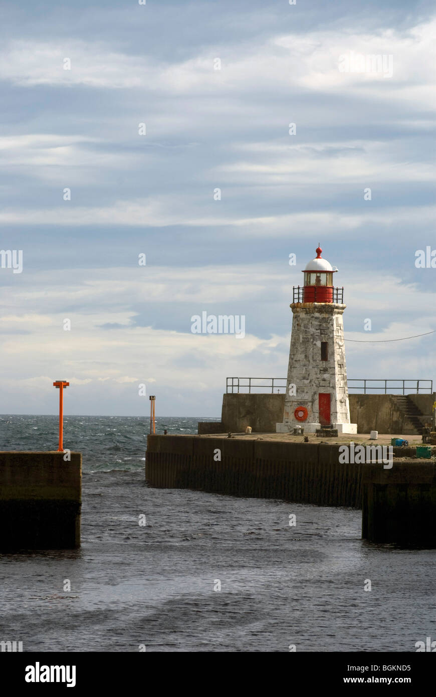 The lighthouse at the entrance to the harbour at Lybster, in Caithness ...