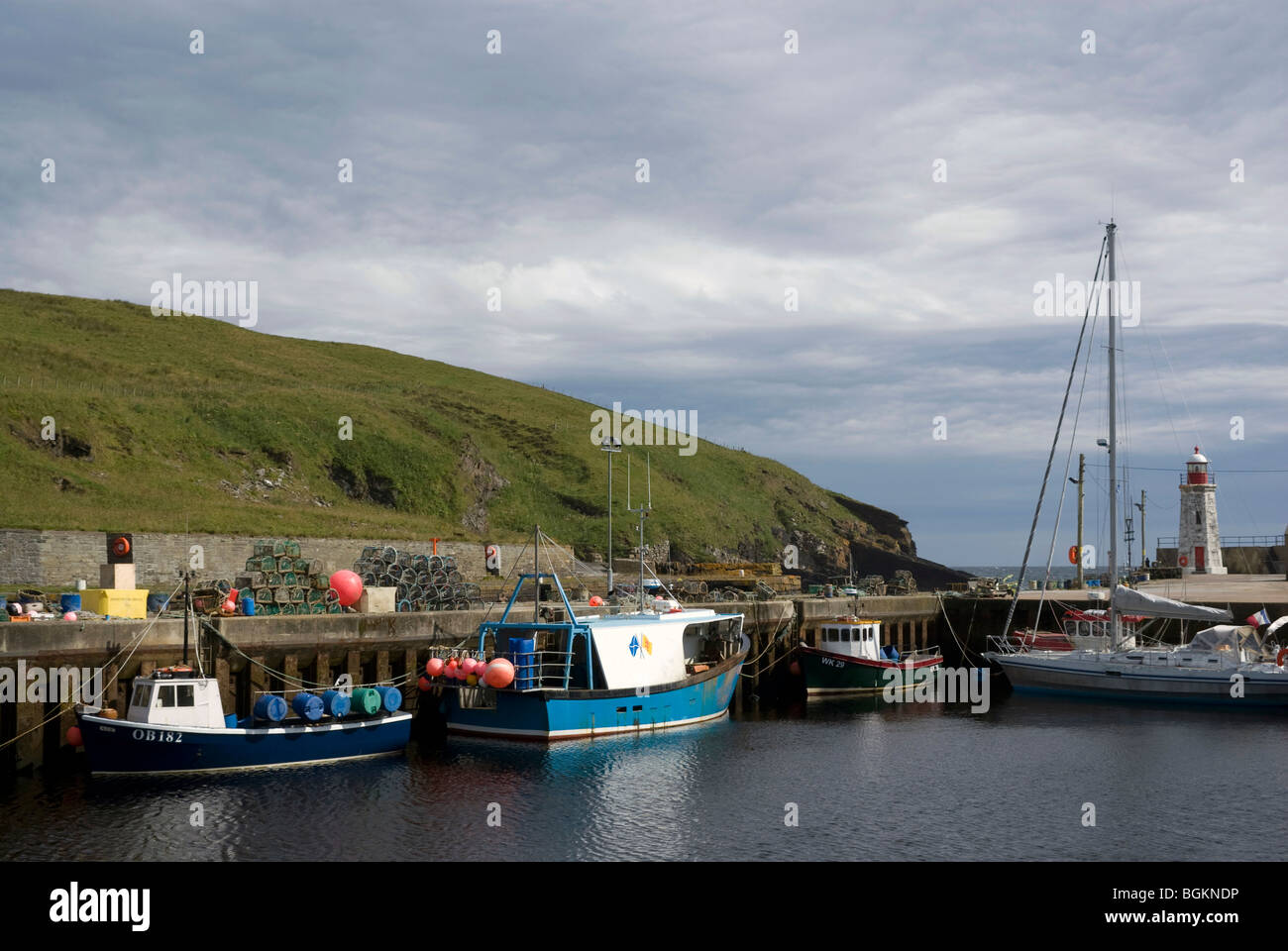 Boats in the harbour at Lybster, in Caithness, on the far North-East ...
