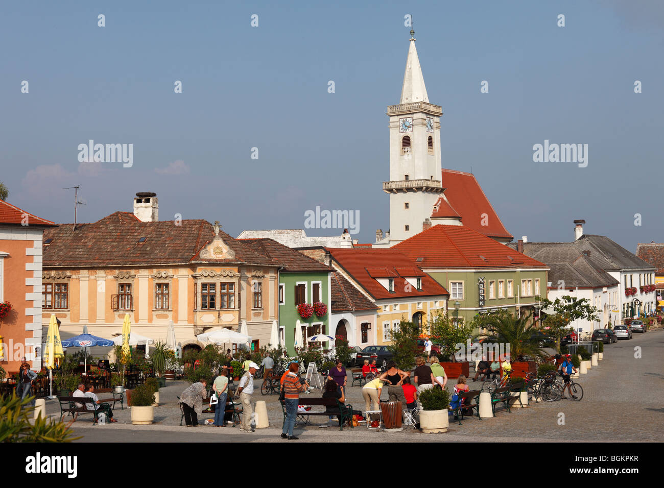 Town hall square and Catholic church, Rust on Lake Neusiedl, Burgenland ...