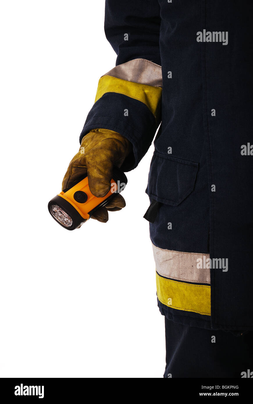 Fire Fighter with torch light Stock Photo - Alamy