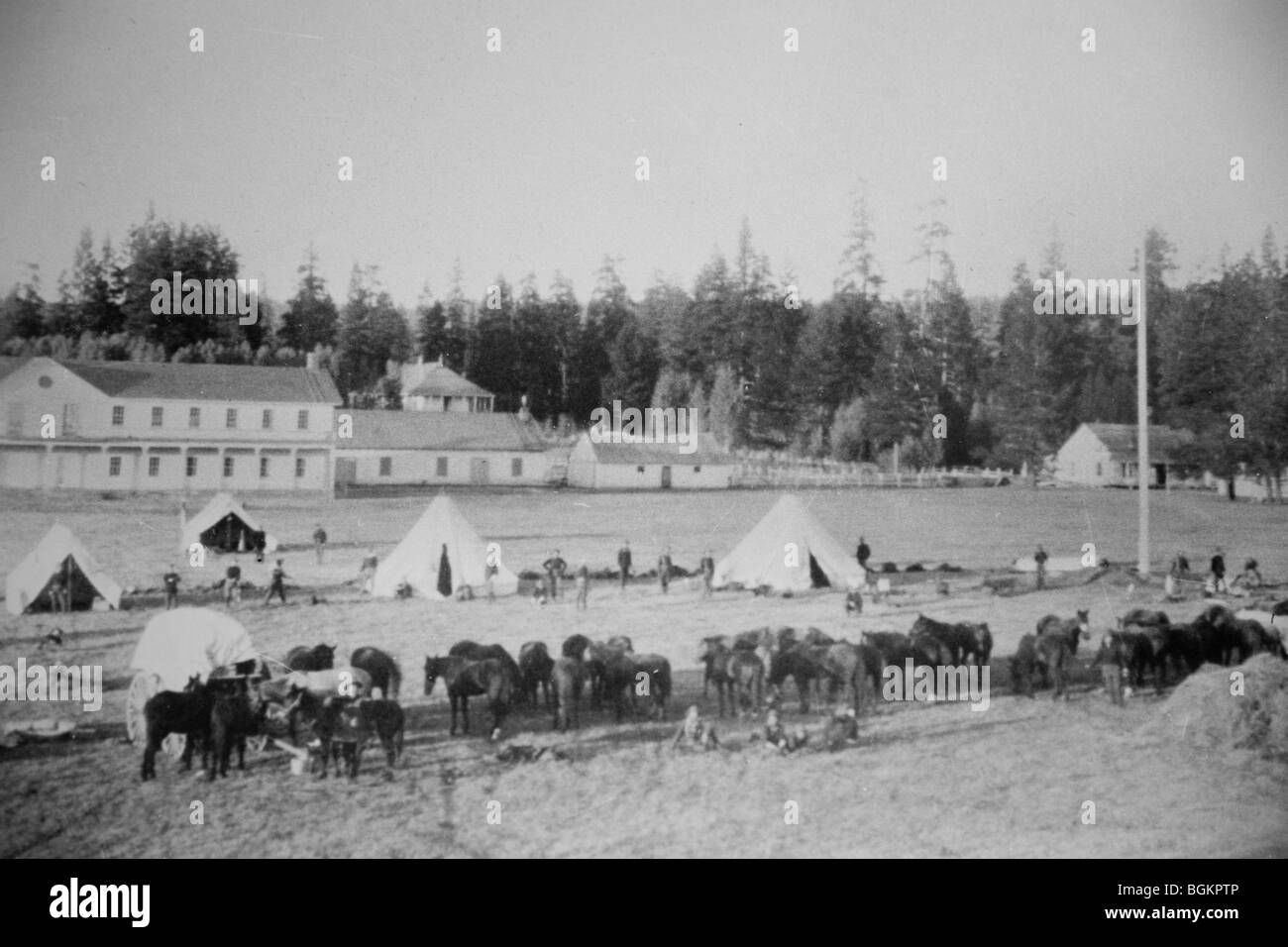 Historic photograph of Fort Klamath soldiers on horseback where four ...