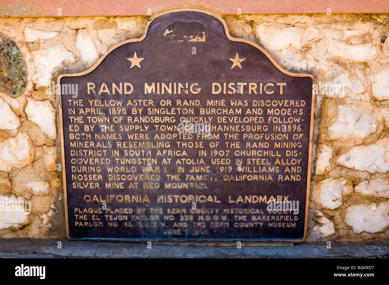 The California historical plaque for the Rand Mining District ...