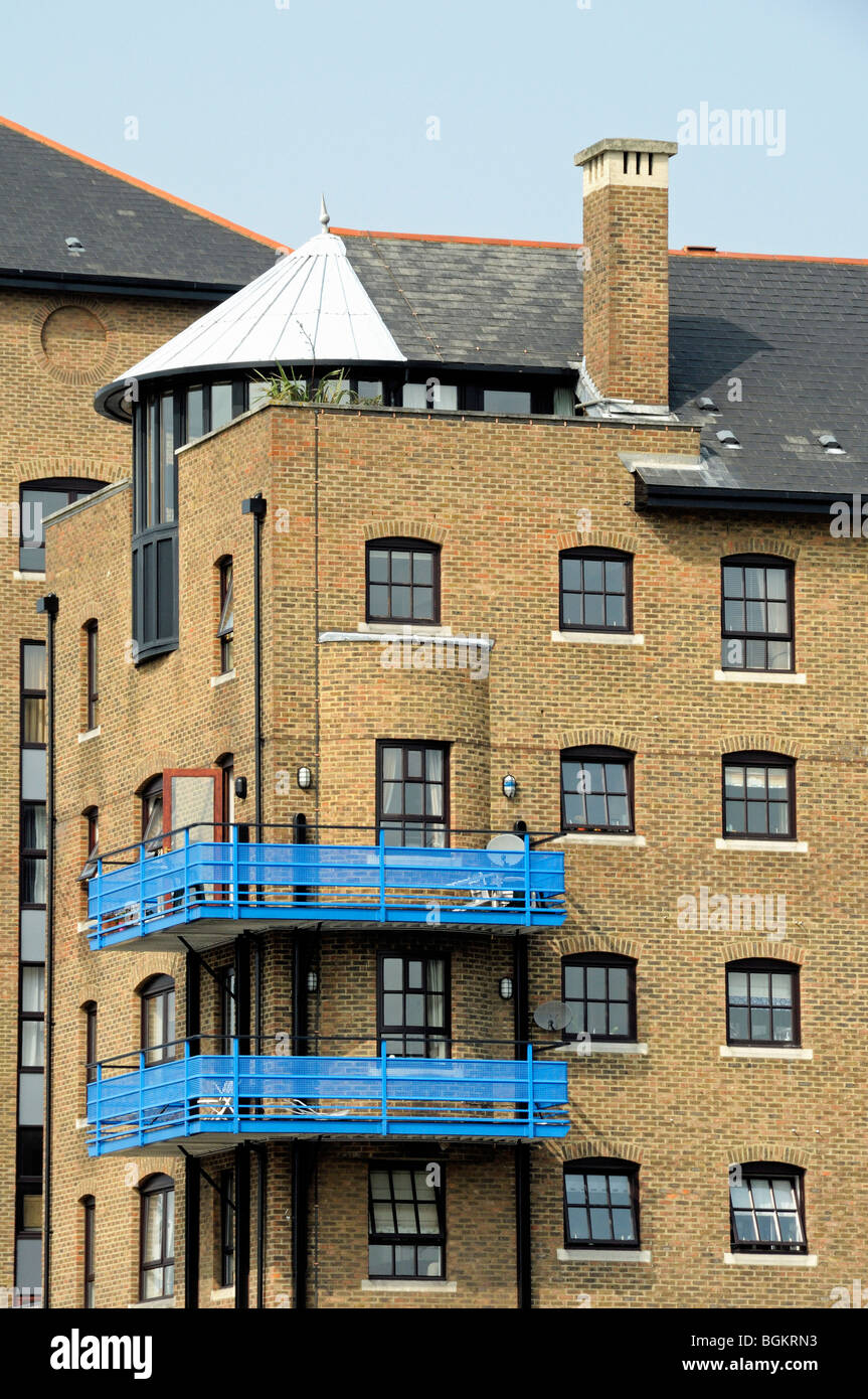 Modern flats with blue balconies Wapping Tower Hamlets East London ...