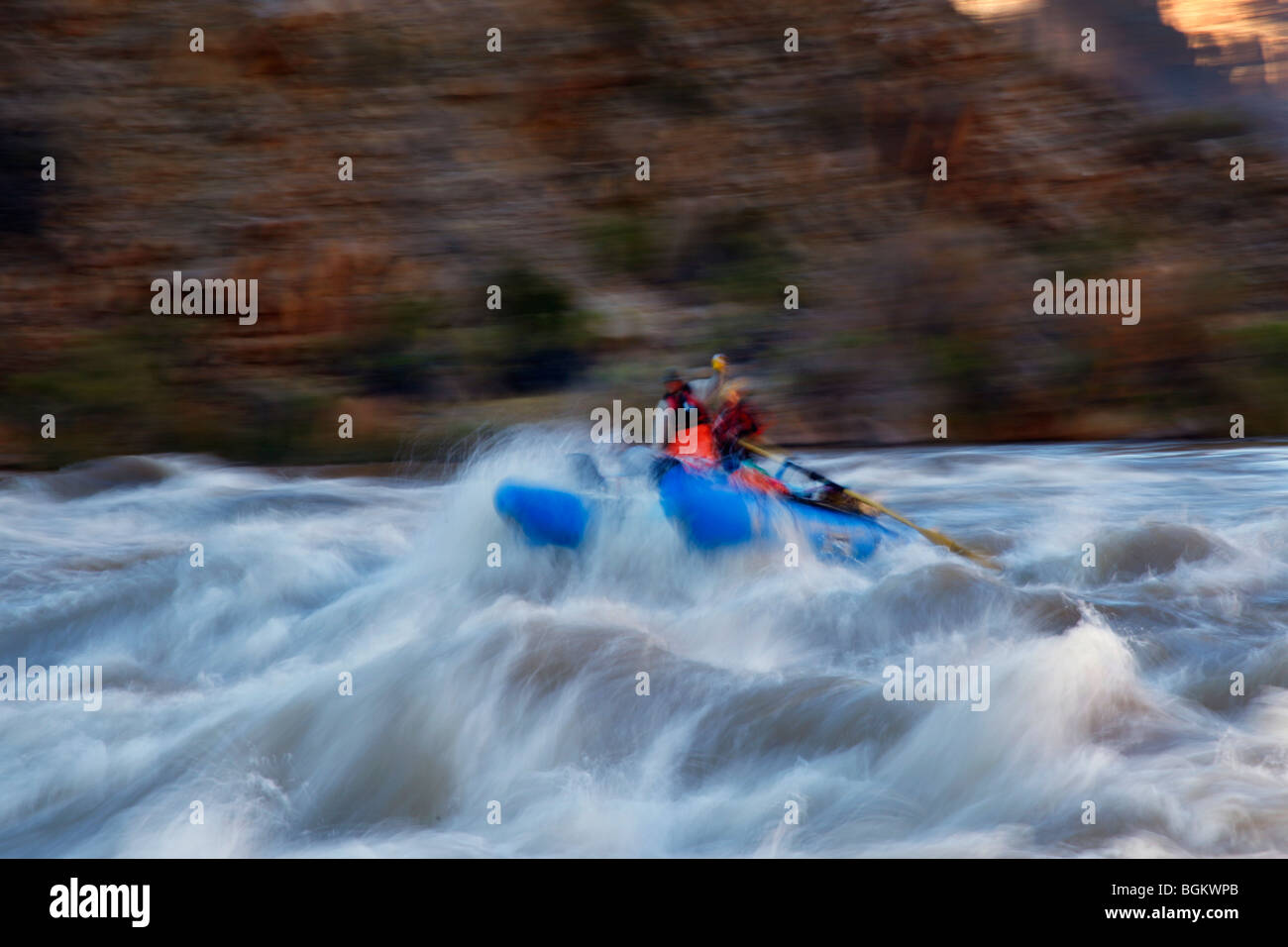 Large cataraft running big rapid on Colorado River in the Grand Canyon ...