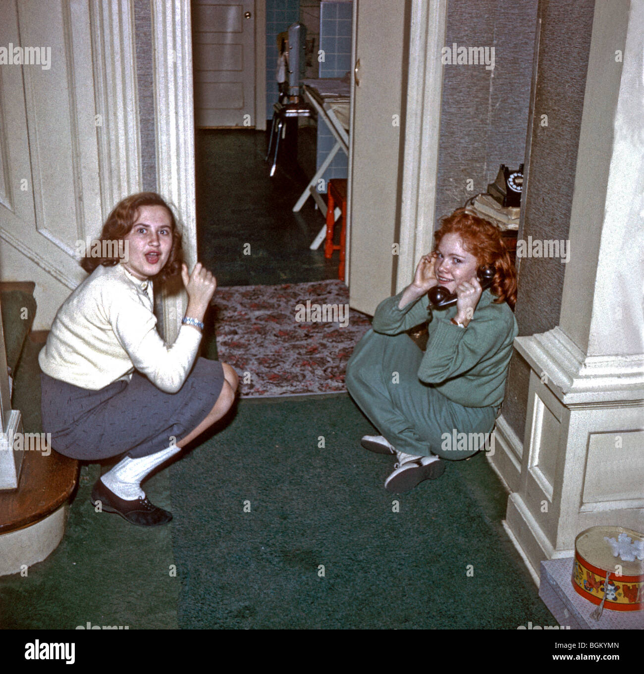 NEW JERSEY, U.S.A. - Teenage Girls on Telephone at Home, in the 1950's ...
