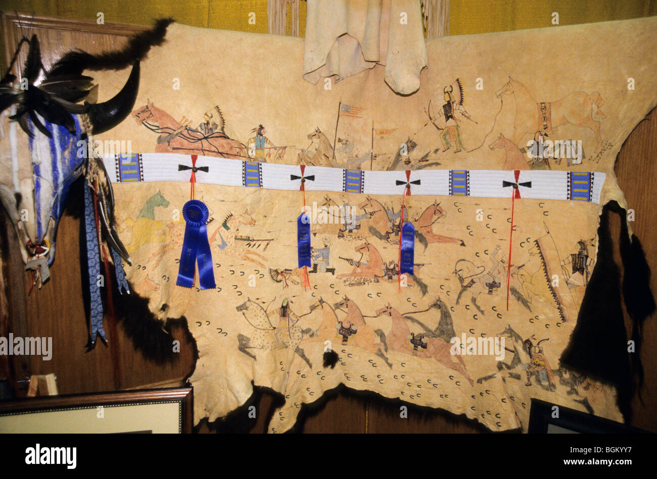 Traditional artwork of a painted buffalo robe by Joseph Skywolfe ...