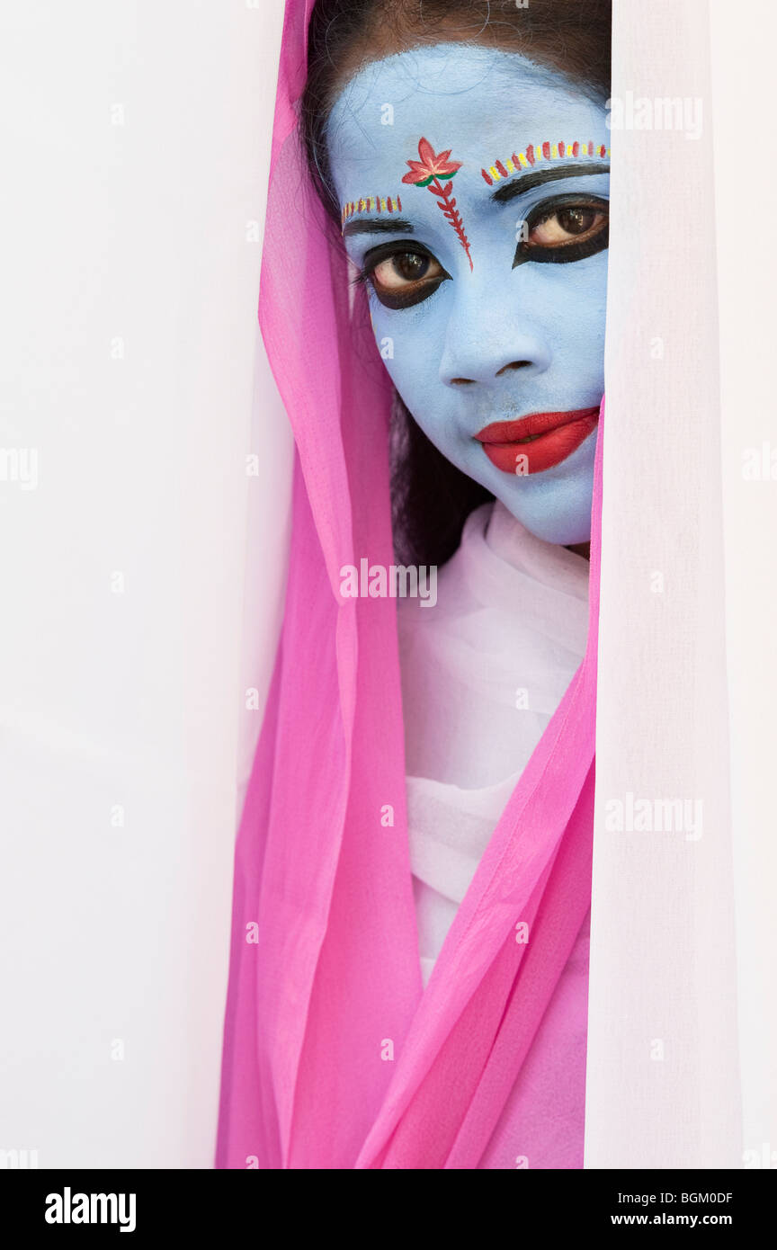 Indian girl, face painted as the Hindu goddess Sita. India Stock Photo ...