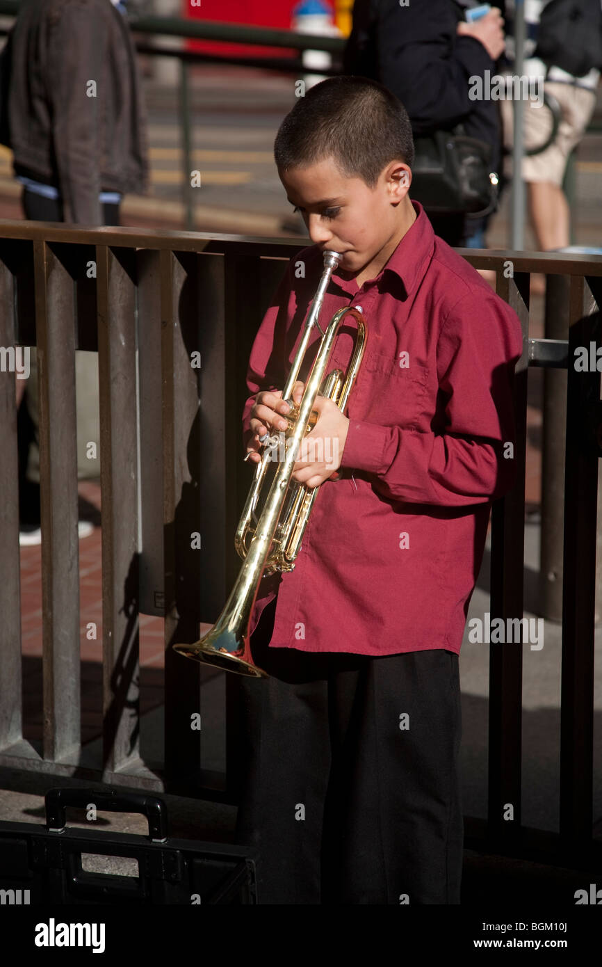 Boy with trumpet hi-res stock photography and images - Alamy