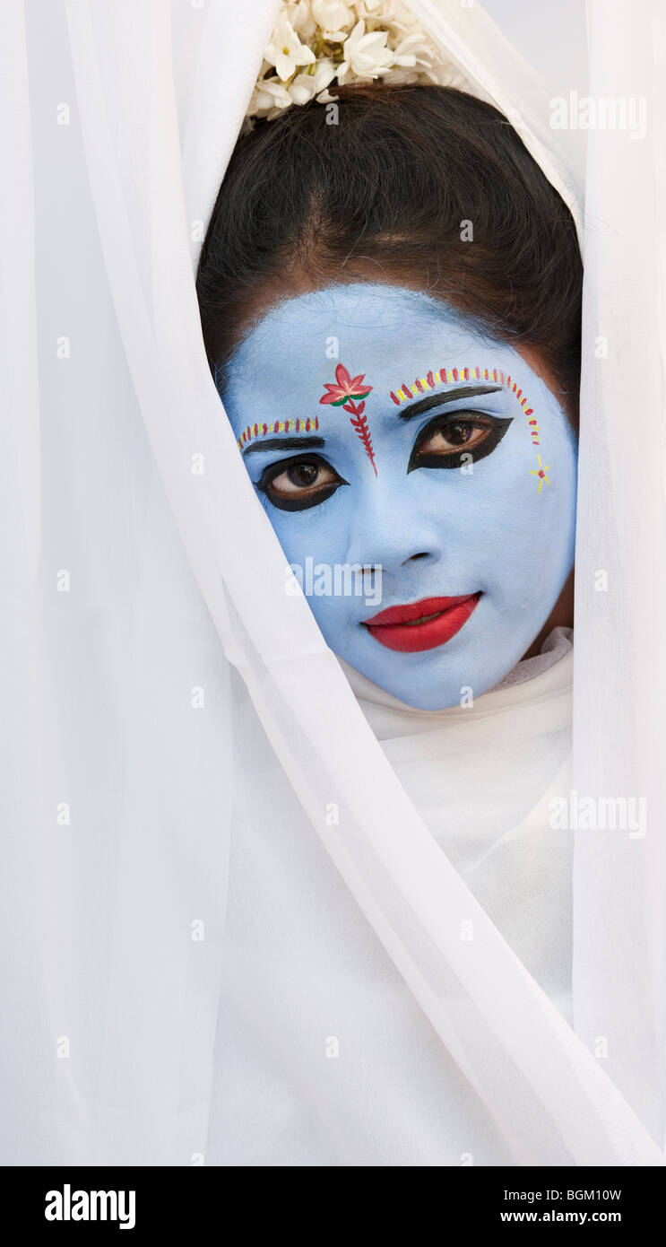 Indian girl, face painted as the Hindu goddess Sita. India Stock Photo ...