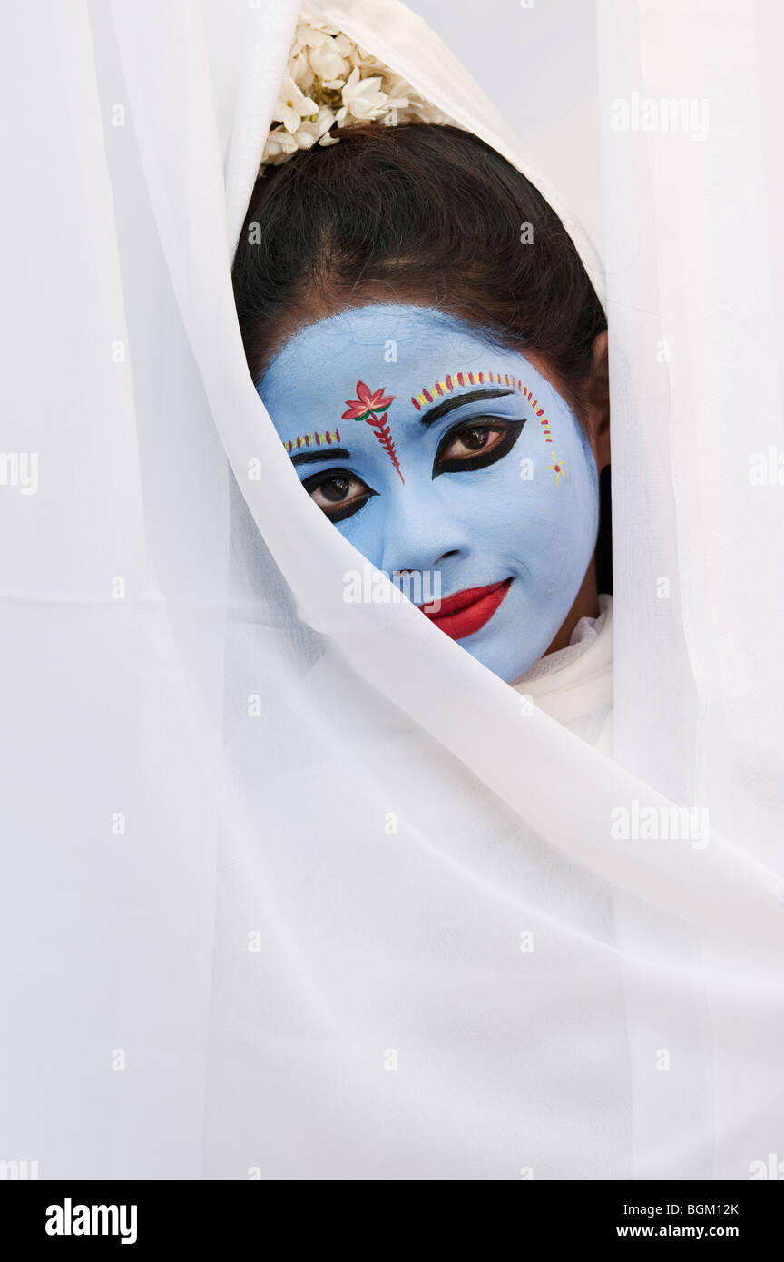 Indian girl, face painted as the Hindu goddess Sita. India Stock Photo ...