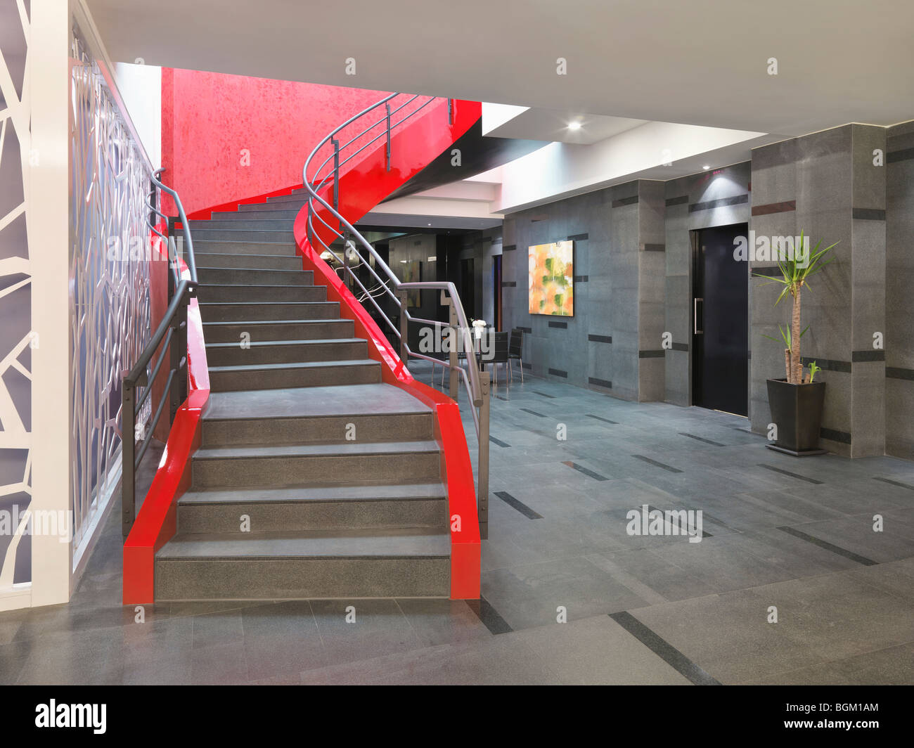 Large red staircase Stock Photo - Alamy