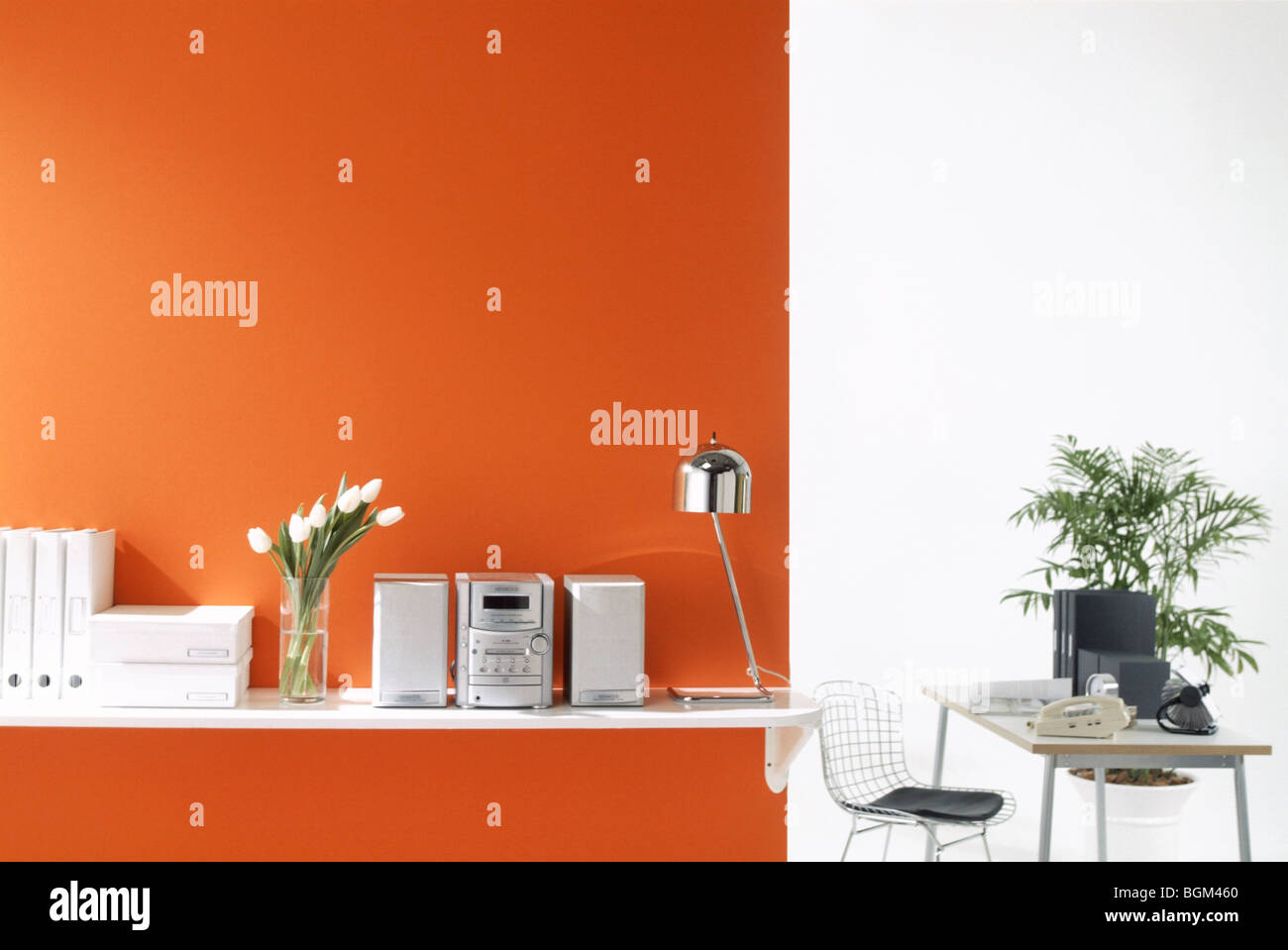Orange office in house Stock Photo - Alamy