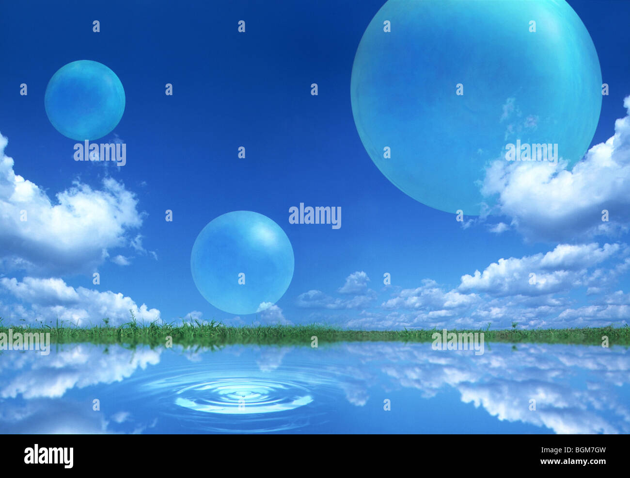 Water surface with sky and bubbles Stock Photo - Alamy