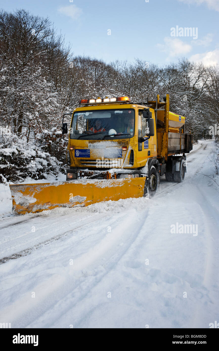 Snowplough clearing snow from the roads in North Yorkshire Stock Photo ...