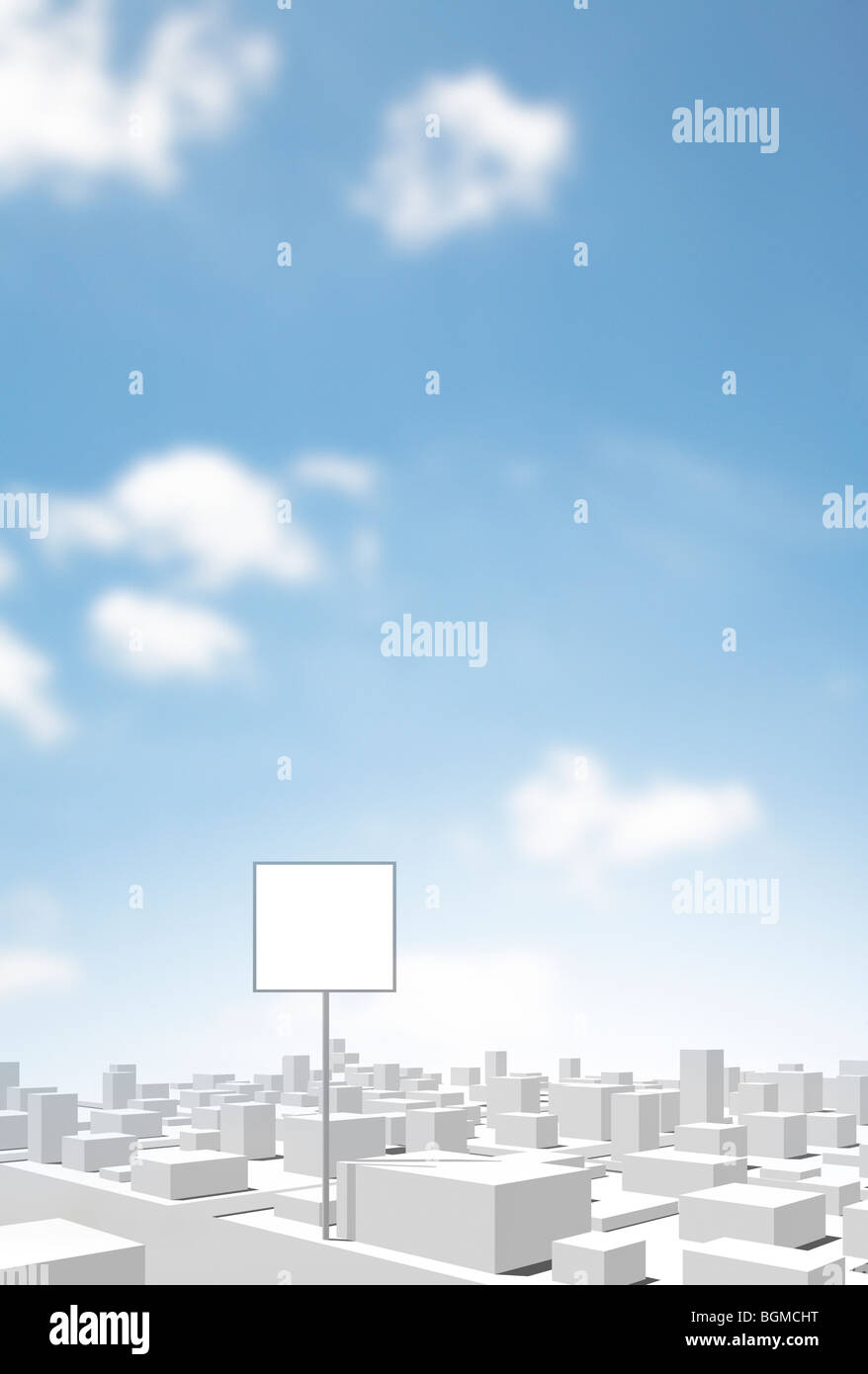 Blank signpost over city Stock Photo - Alamy