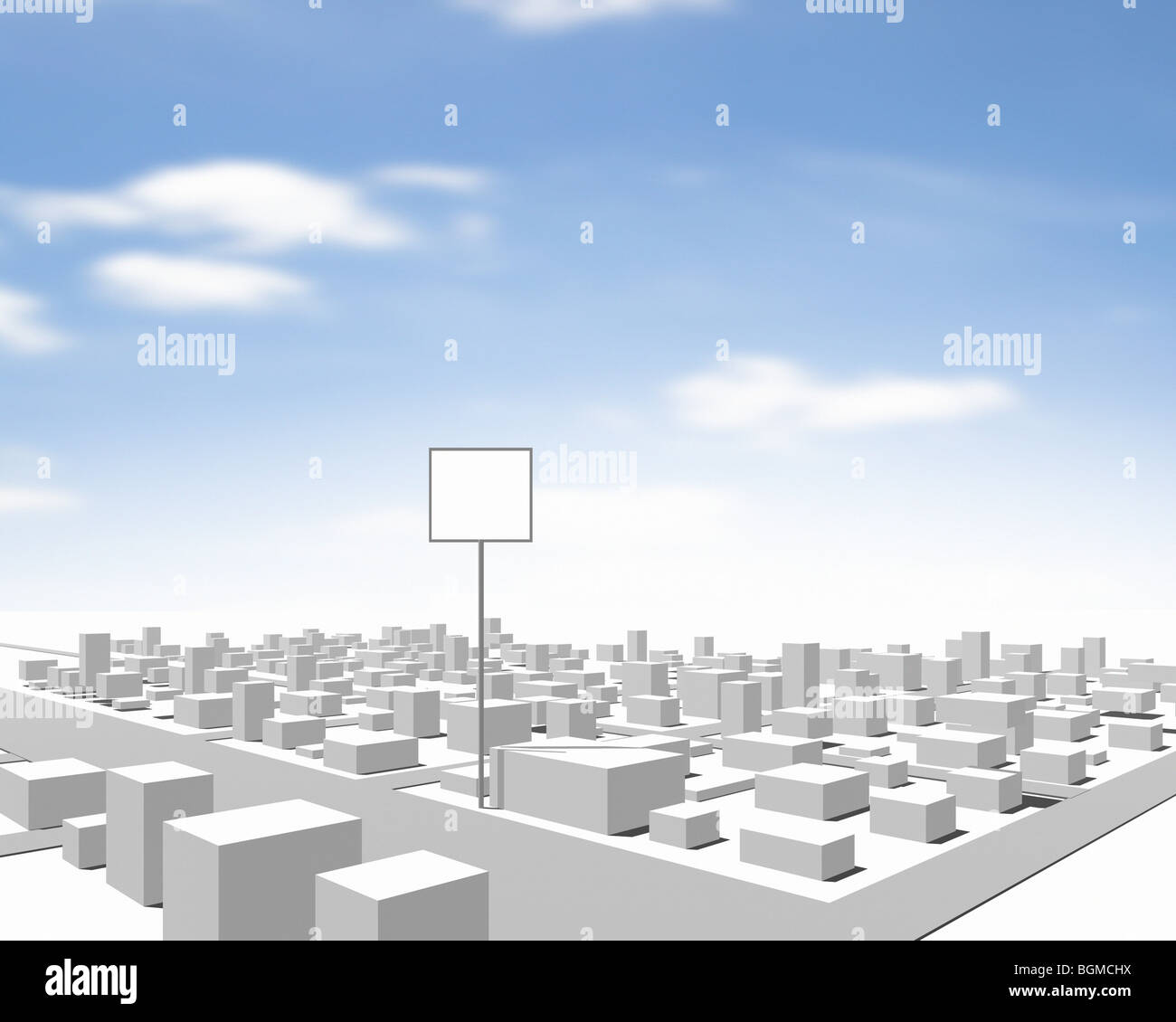 Blank signpost over city Stock Photo - Alamy