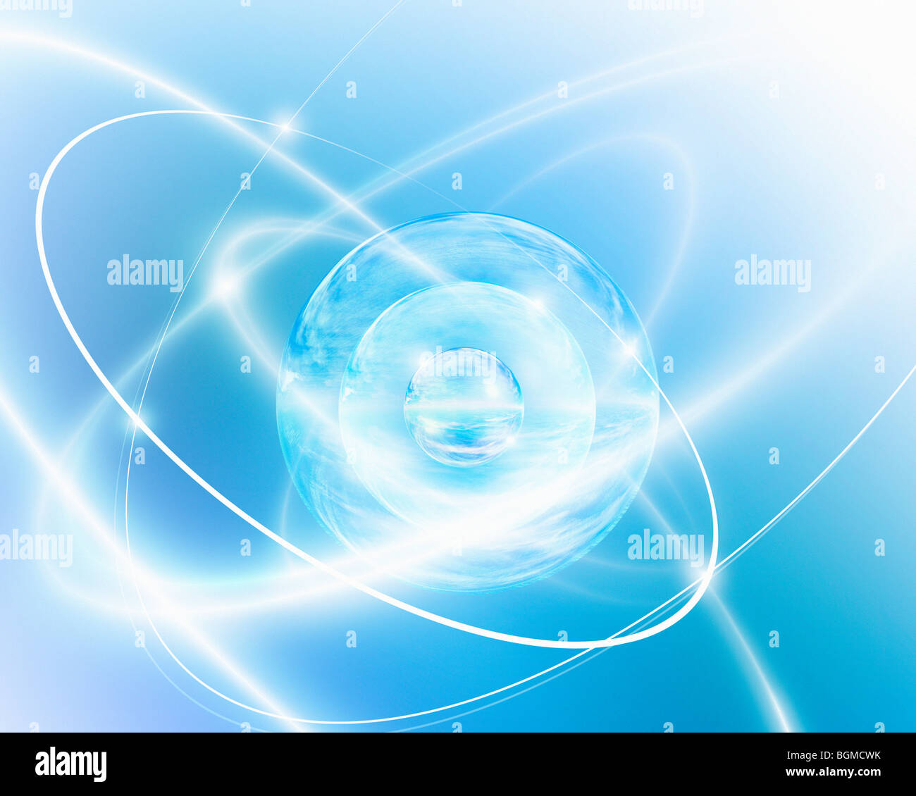 Rings of light orbiting spheres Stock Photo - Alamy