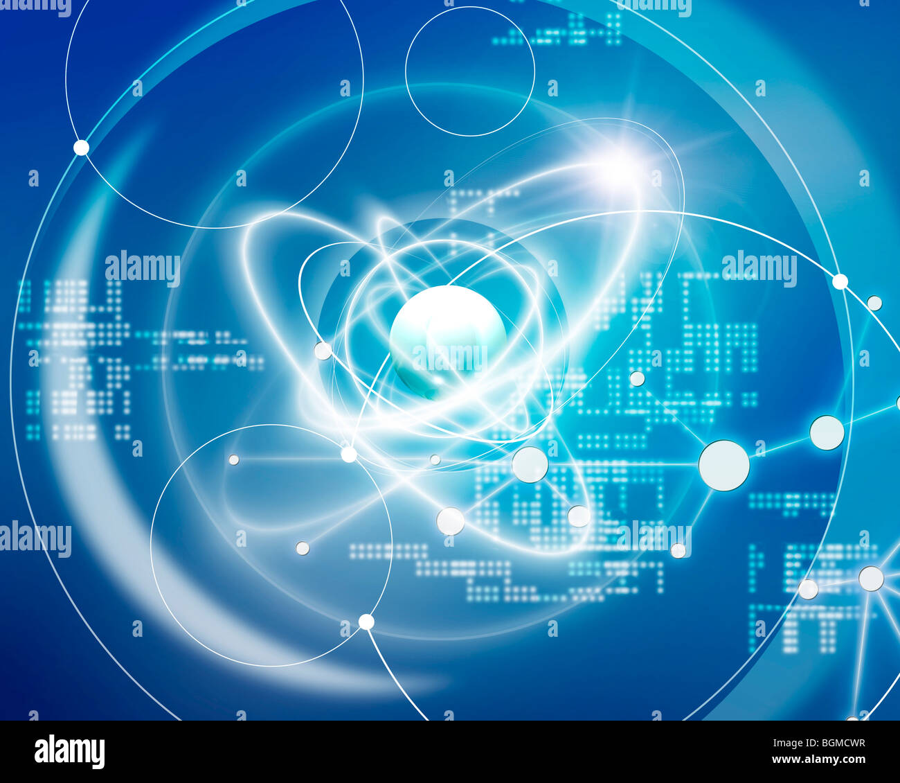 Rings of light orbiting spheres Stock Photo - Alamy