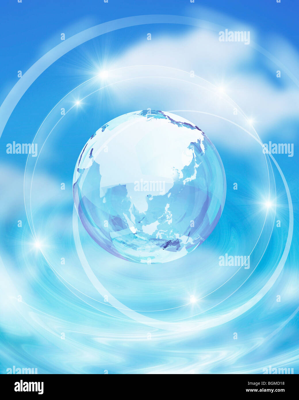 Image of the Earth floating in a blue sky Stock Photo - Alamy