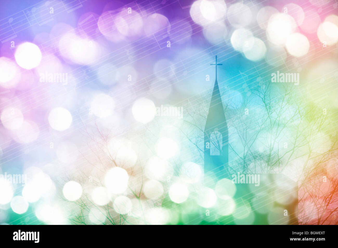 Lights over an image of a Church Stock Photo - Alamy